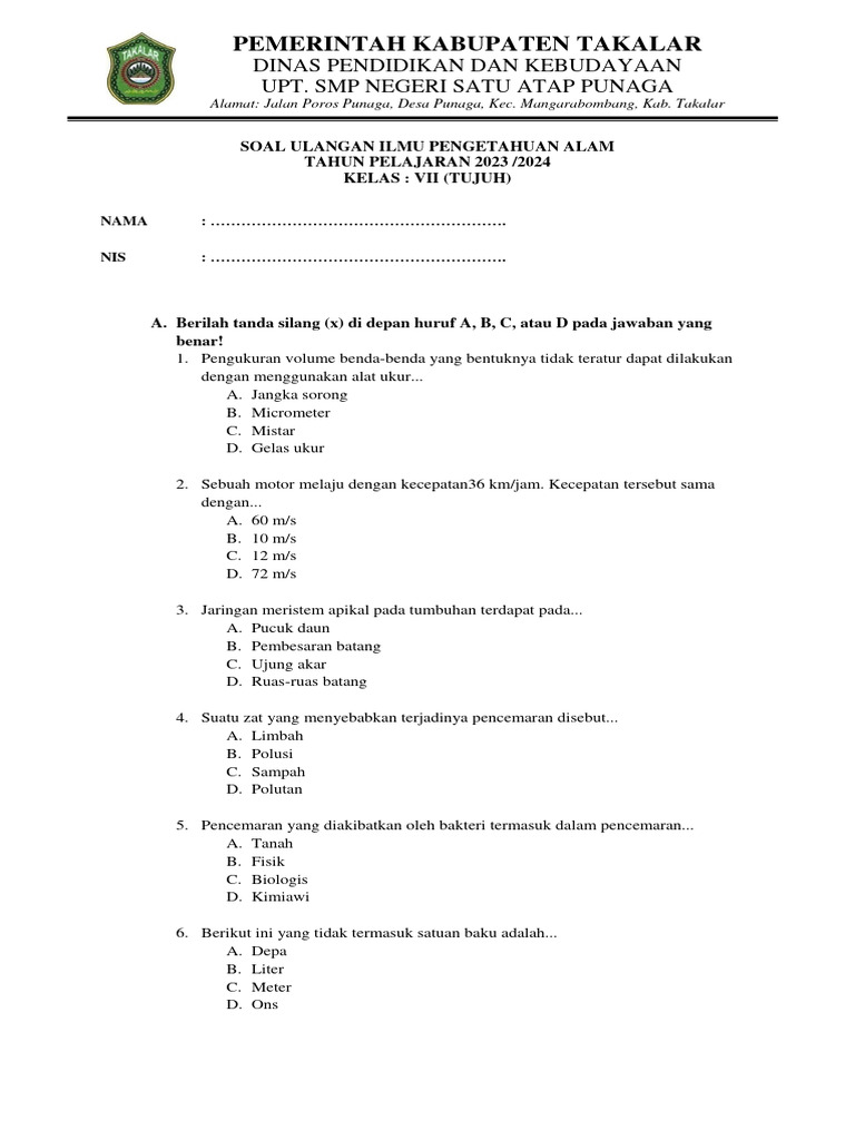 Soal Ipa Kelas Vii 2024 | PDF