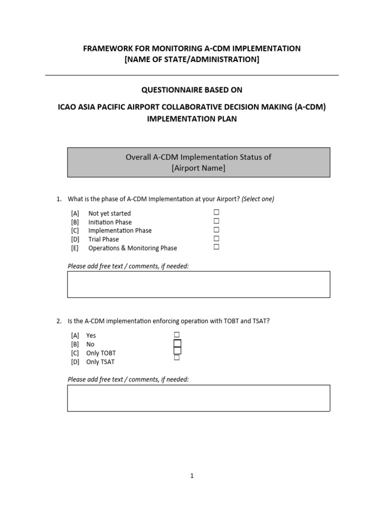 ICAO APA CDM TF6 Survey Questionnaire DOC | PDF | Aviation | Aviation ...