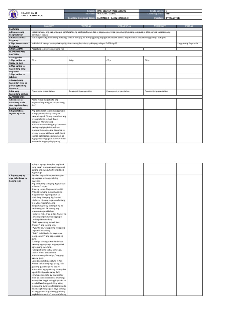 DLL - Esp 5 - Q2 - W7 | PDF