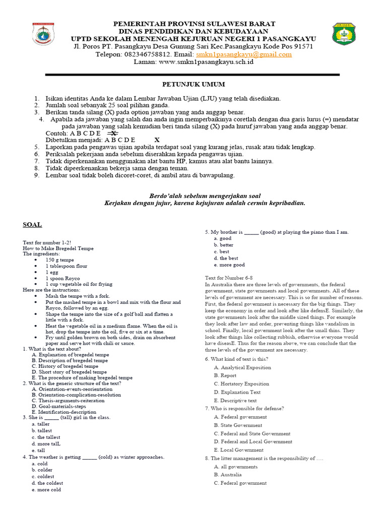 Soal Bahasa Inggris Kelas X | PDF | Pesticide | Bali