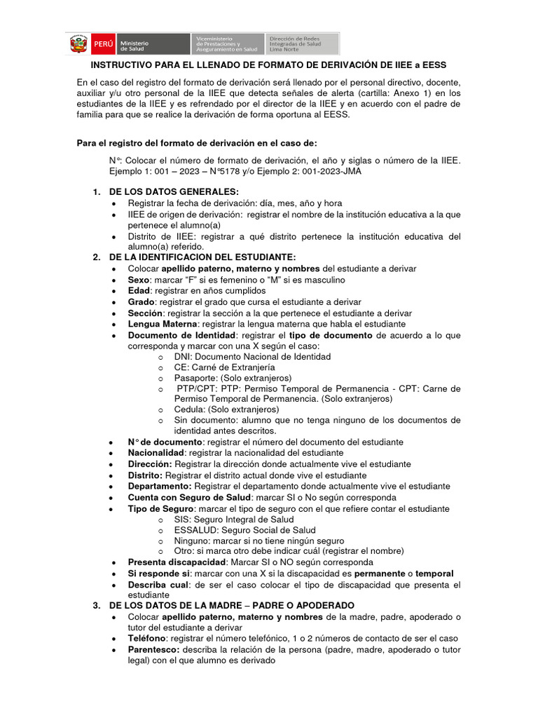 Instructivo Del Formato de Derivacion y Devolucion | PDF | Documento de identidad | Epidemiología