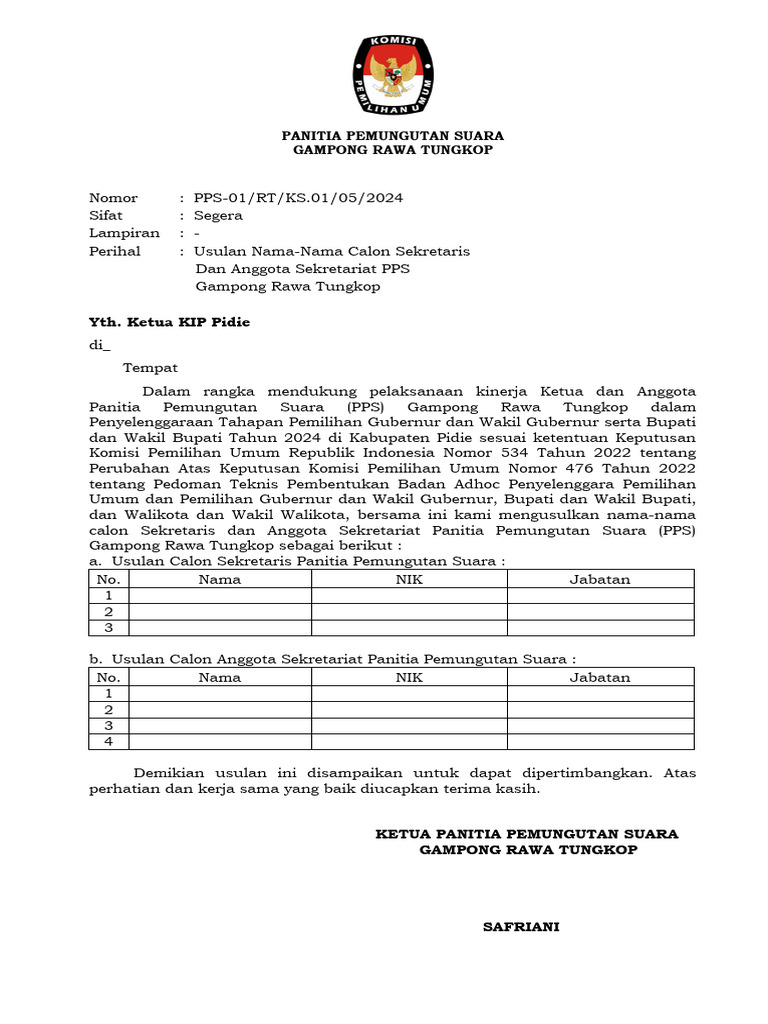 Format Usulan Sekretariat PPS | PDF