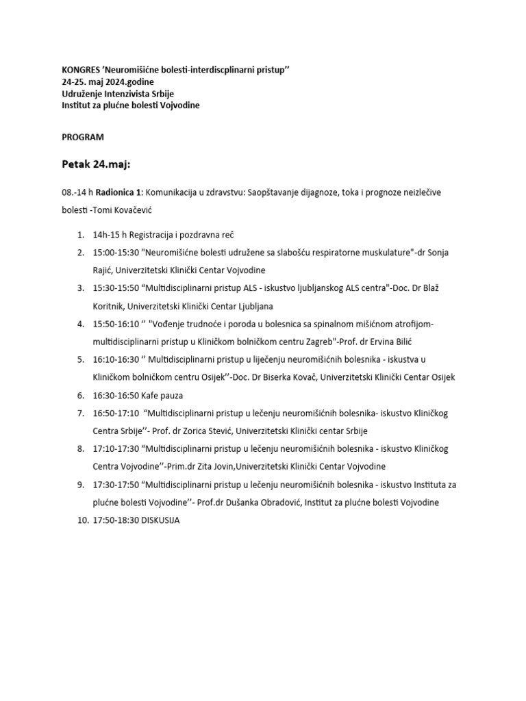 KONGRES NEUROMUSKULARNE BOLESTI PRELIMINARNI PROGRAM Revizija 26.03. ...