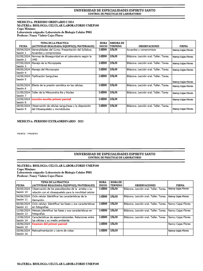 Control Diario de Prácticas P0I Martes y Jueves P061 | PDF | Biología ...