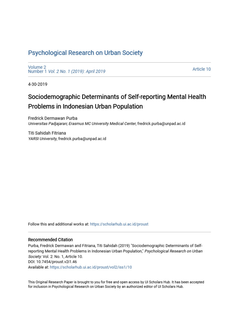 Sociodemographic Determinants of Self-Reporting Mental Health Problems | PDF | Mental Disorder ...