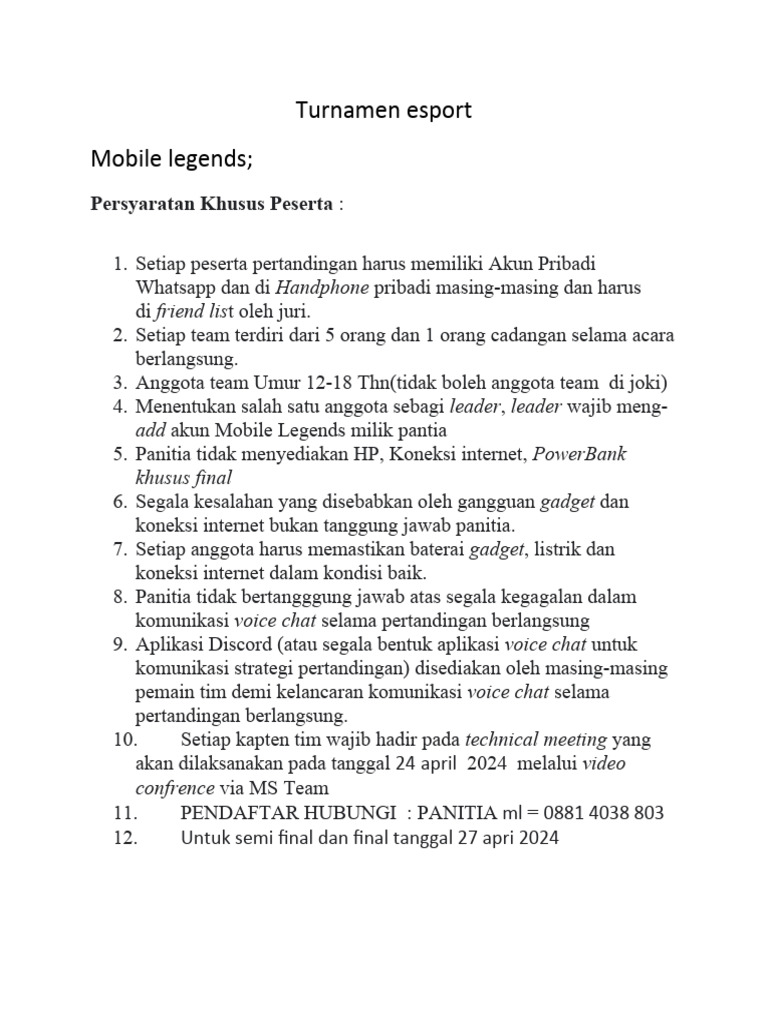 Turnamen Esport | PDF | Olahraga & Rekreasi | Game & Aktivitas