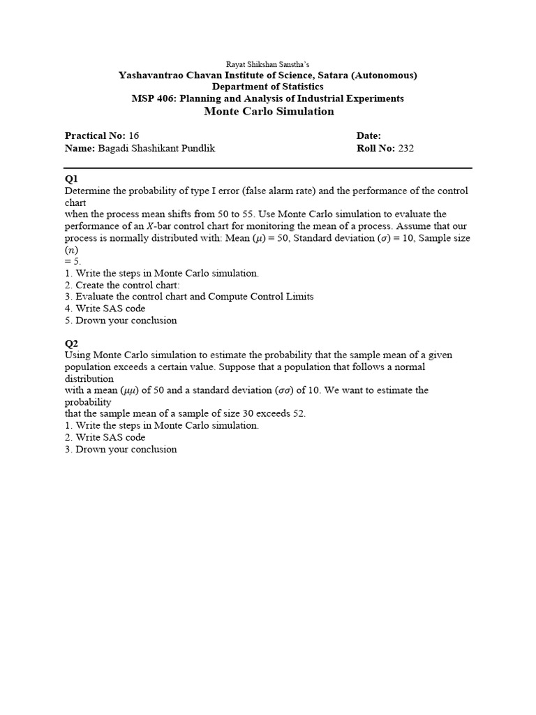 practical 16 | Download Free PDF | Standard Deviation | Monte Carlo Method