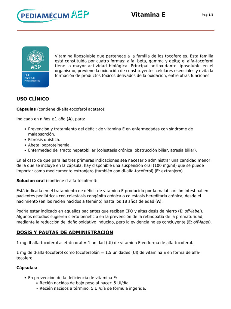 Vitamina E | PDF | Vitamina e | Medicina CLINICA
