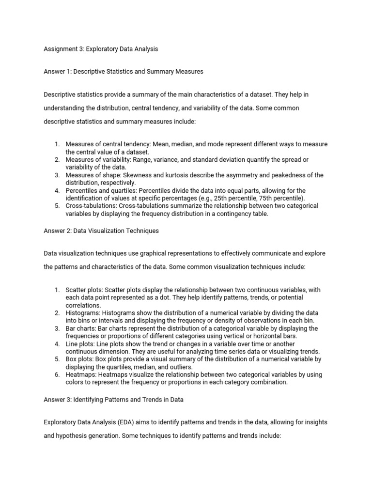 Assignment 3 Exploratory Data Analysis Pdf Descriptive Statistics