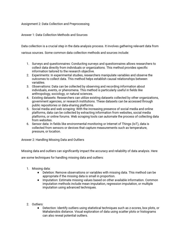 Assignment 2 - Data Collection and Preprocessing | PDF | Data | Outlier Assignment 2 - Data Collection and Preprocessing | PDF | Data | Outlier