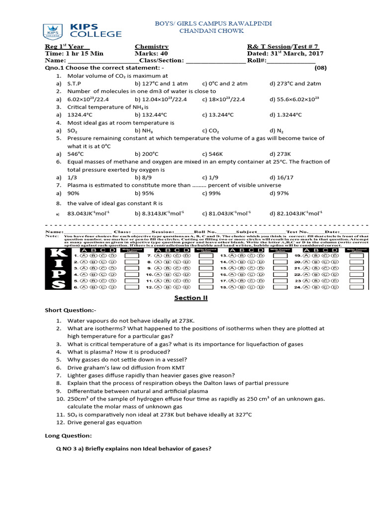 Chemistry 1st Year T7 Chapter 3 | PDF | Gases | Diffusion