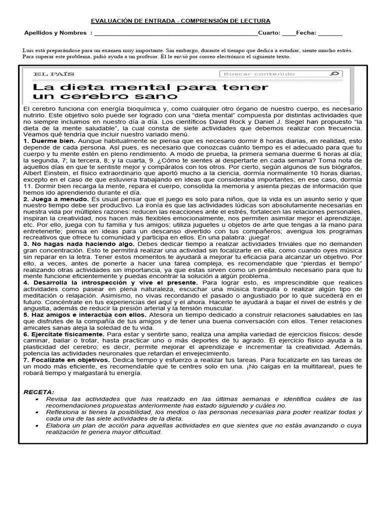 PRUEBA DE ENTRADA - Nancy | PDF | Mente | Leche