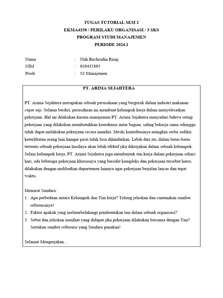 Tugas 2 Perilaku Organisasi Done | PDF