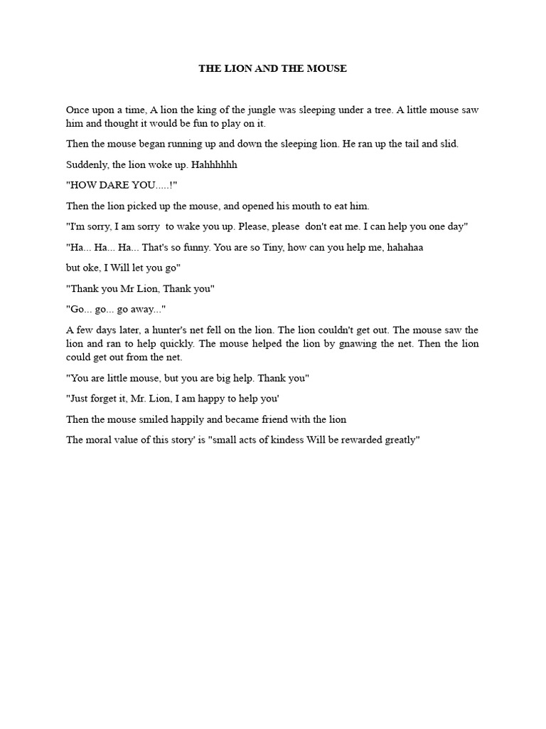 Story Telling The Lion and The Mouse | PDF | Religion & Spirituality