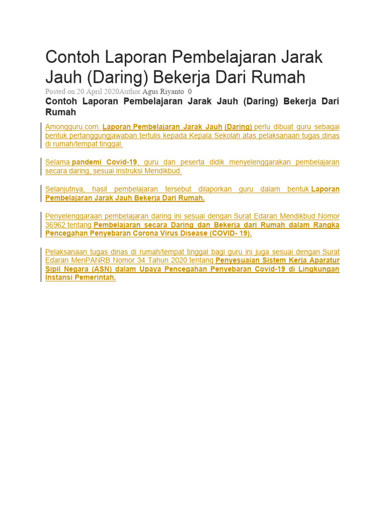 Contoh Laporan Pembelajaran Jarak Jauh | PDF