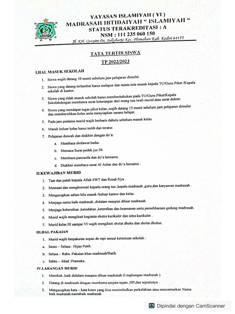 Contoh Tata Tertib Madrasah | PDF