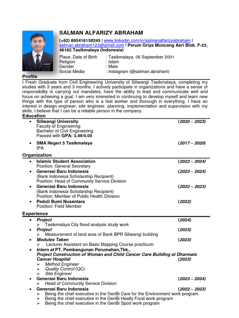 CV SALMAN ALFARIZY ABRAHAM Eng | PDF