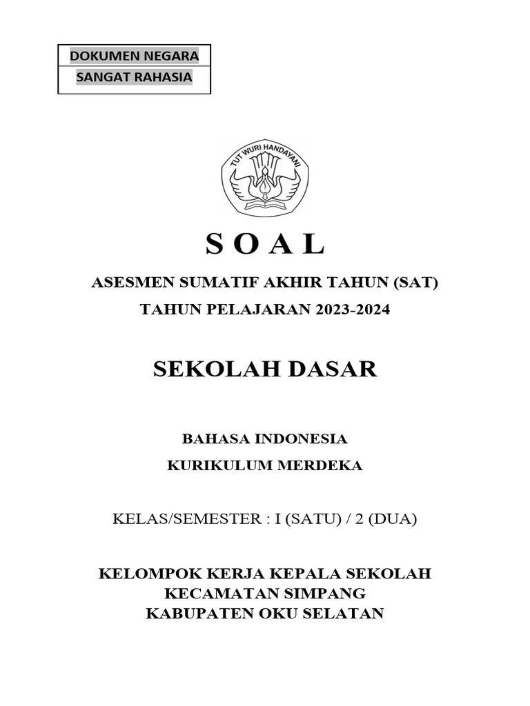 Kelas 1 Bahasa Indonesia - 1 - Kumer 2024 | PDF
