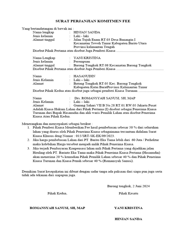 Surat Perjanjian Komitmen Fe1 Romansyah Sanusi | PDF