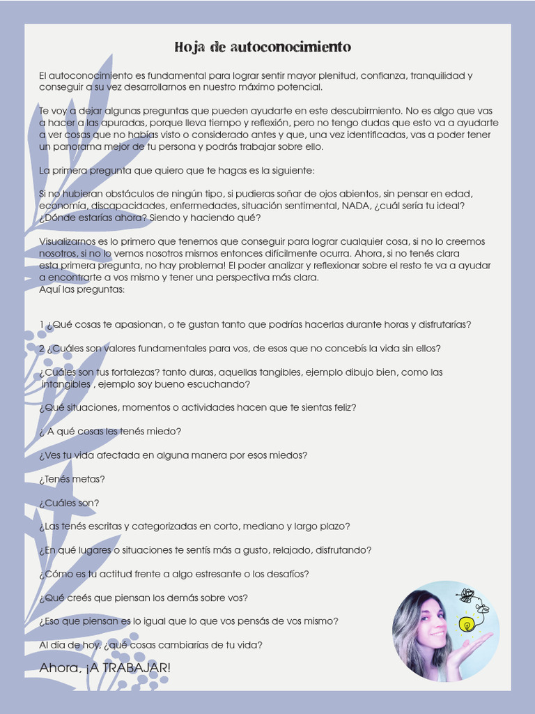 Hoja Autoconocimiento | PDF | Relaciones personales, crianza y desarrollo personal
