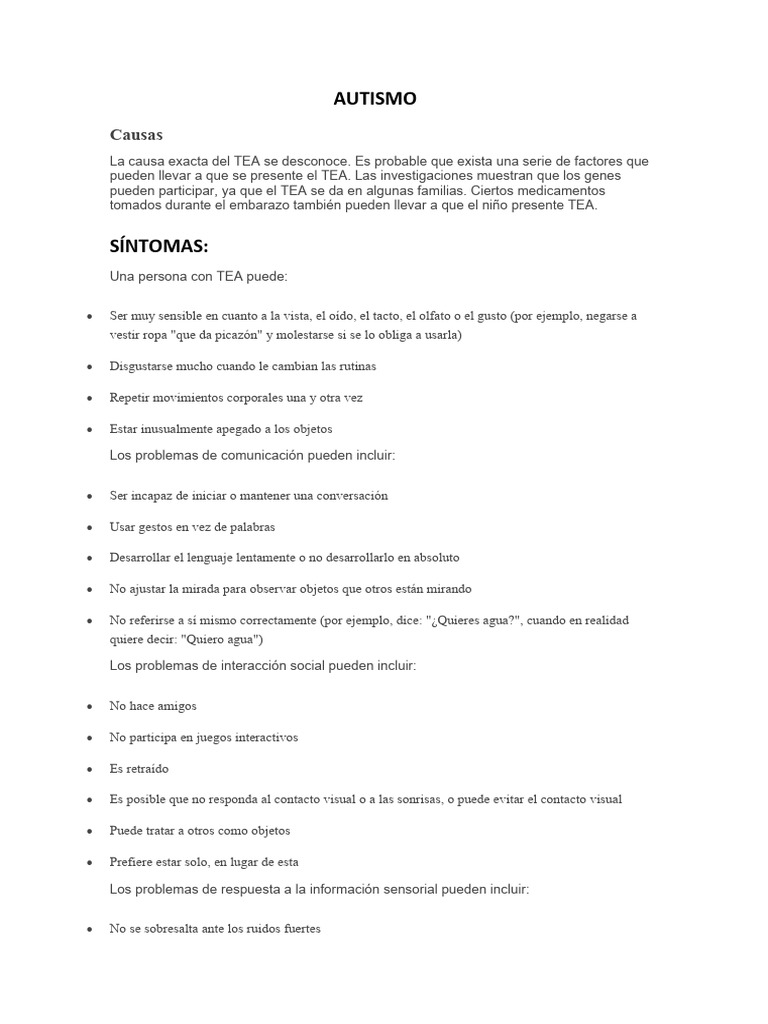 Causas y síntomas del autismo TEA | PDF | Espectro autista | Ciencias ...