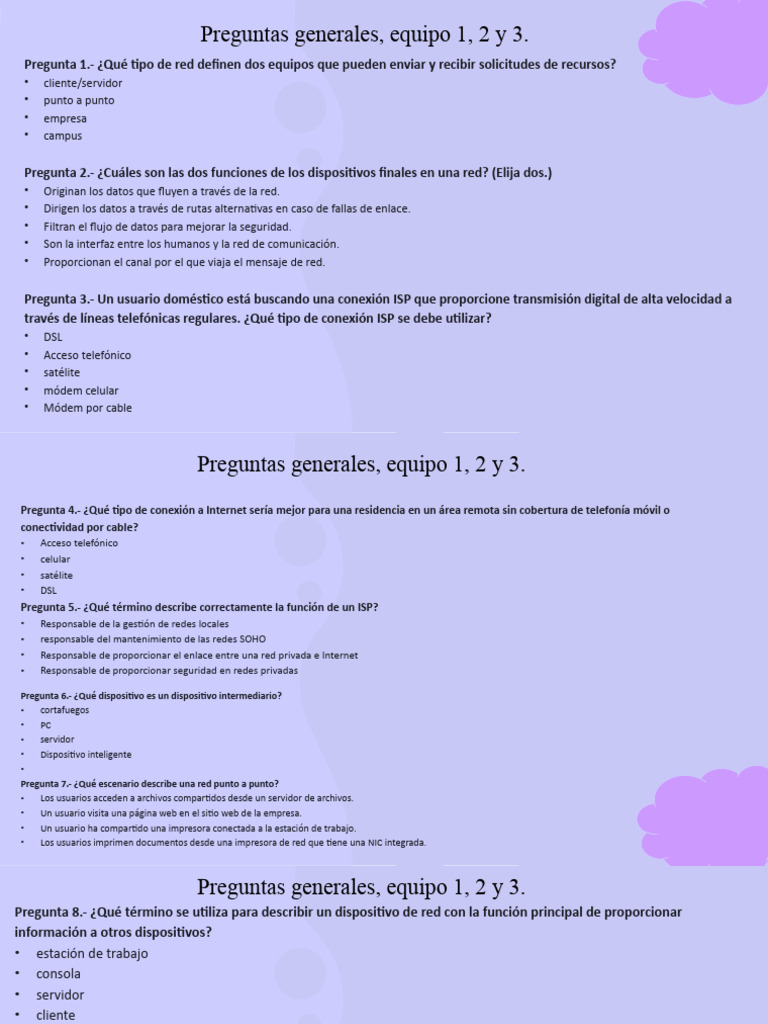 Preguntas Generales, Equipo 1, 2 y 3 | Descargar gratis PDF | Red de computadoras | Servidor ...