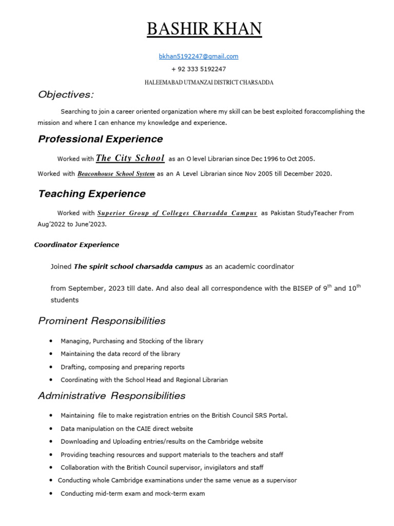 UPDATED Bashir Khan-Cv-1 | PDF | Libraries | Librarian