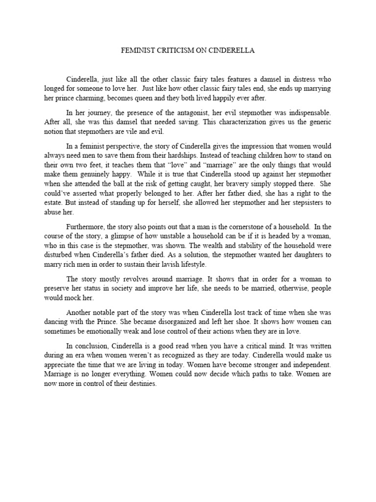 Feminist Criticism On Cinderella | PDF | Cinderella | Fairies