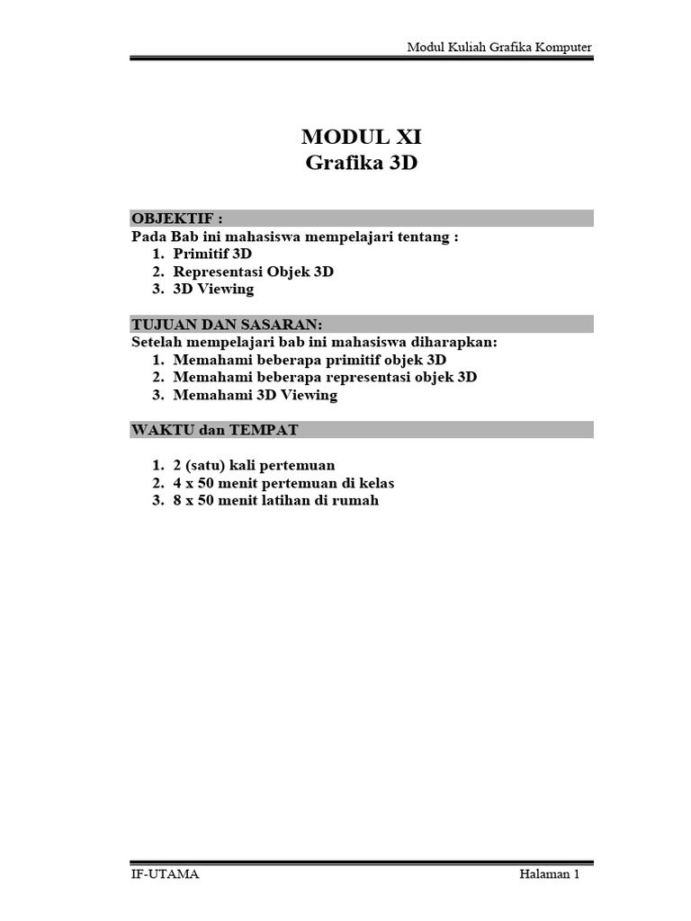 Modul Kuliah Grafika 3D | PDF | Komputer