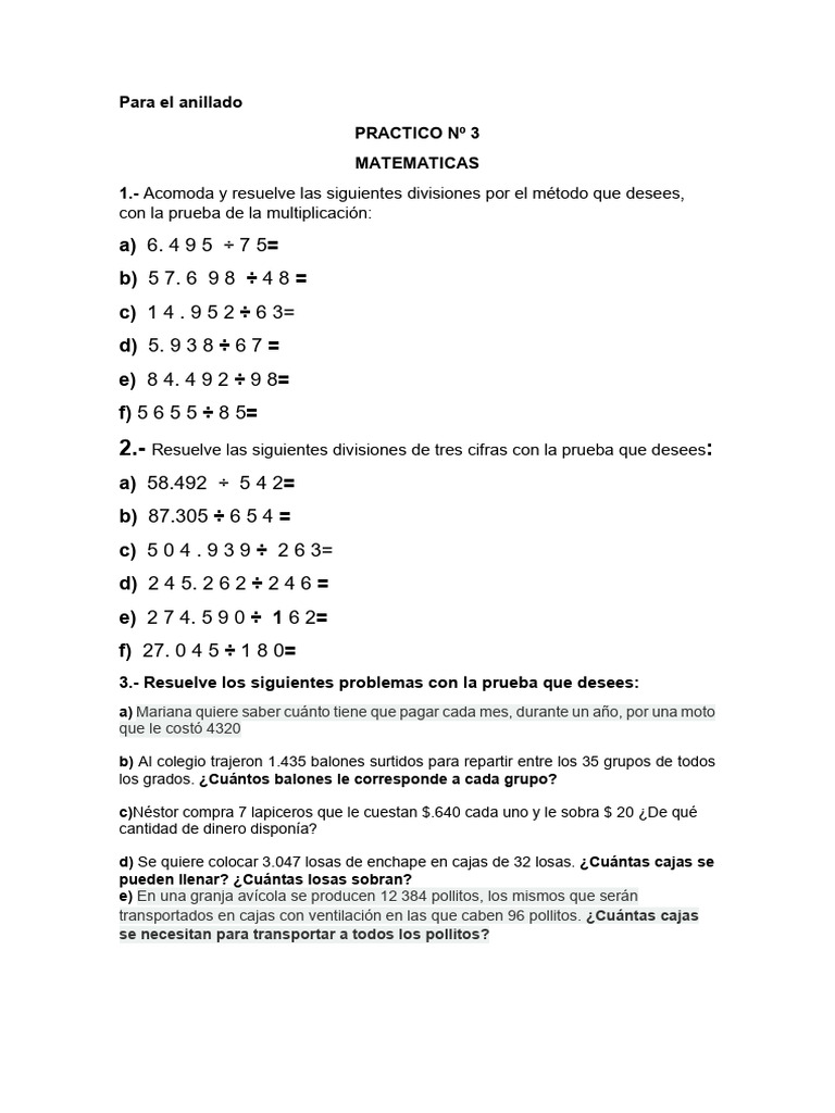 Resolución de Divisiones y Problemas Matemáticos | PDF