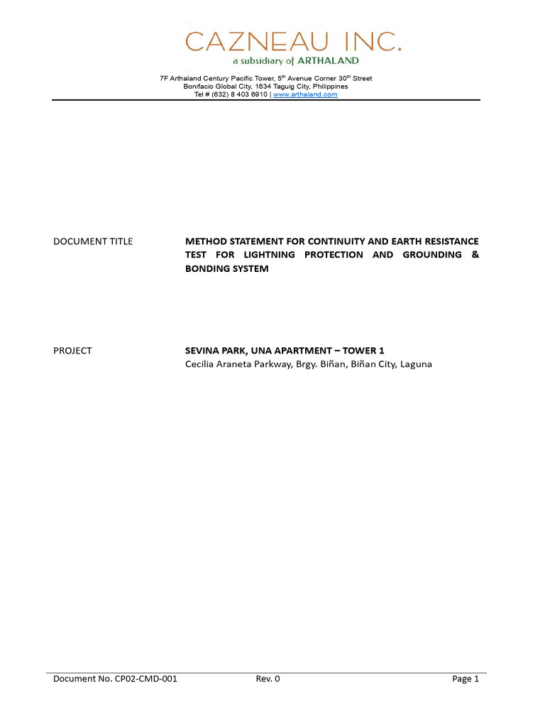 Method Statement For Continuity and Earth Resistance Test | PDF ...
