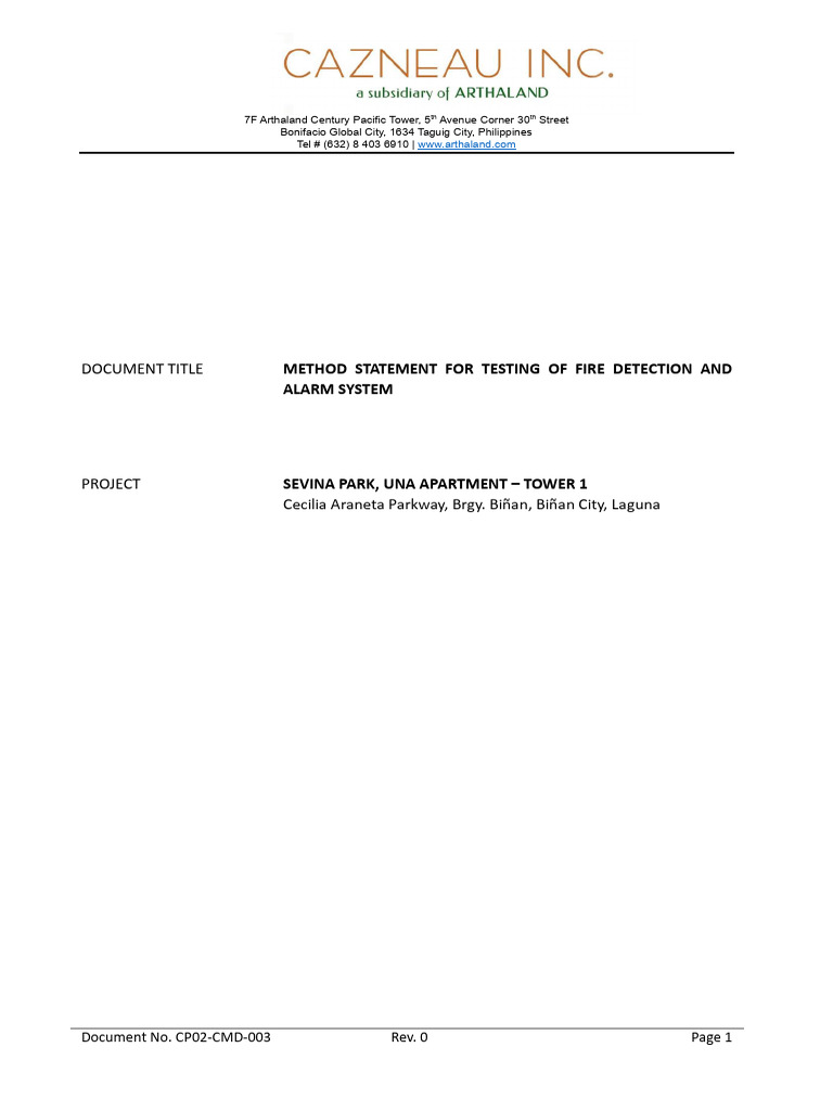 Method Statement For Testing Of Fire Detection And Alarm System Pdf