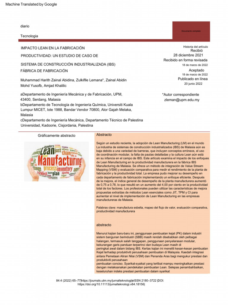 LEAN IMPACT ON MANUFACTURING PRODUCTIVITY A CASE STUDY OF ...