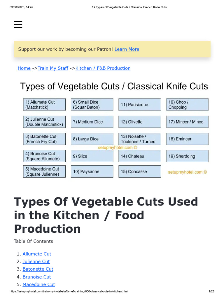 19 Types of Vegetable Cuts - Classical French Knife Cuts | PDF ...