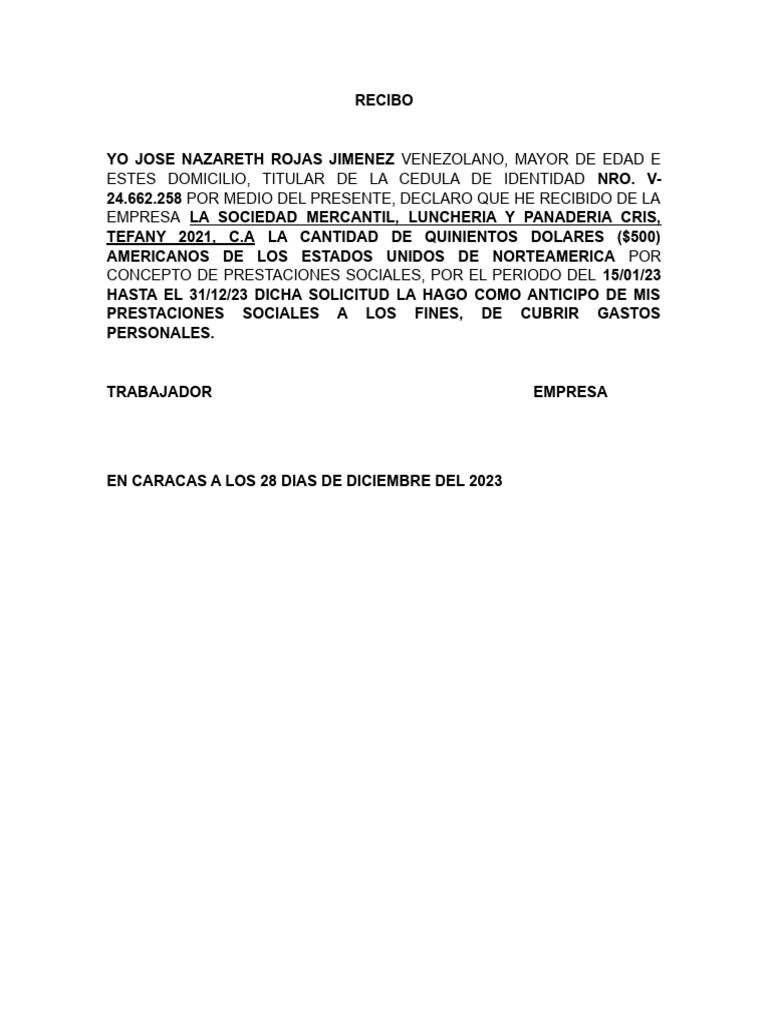 Recibo Personal de Yeison | PDF | Corporaciones