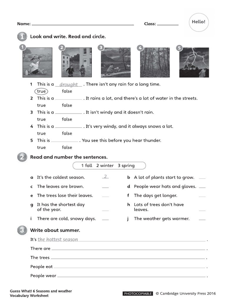 Guess What - 6 - AE - Unit Seasons and Weather - Vocabulary Worksheet | PDF