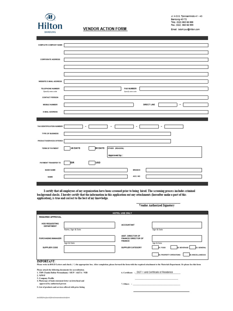 Vendor Action Form 2023 (Updated) | PDF | Service Industries