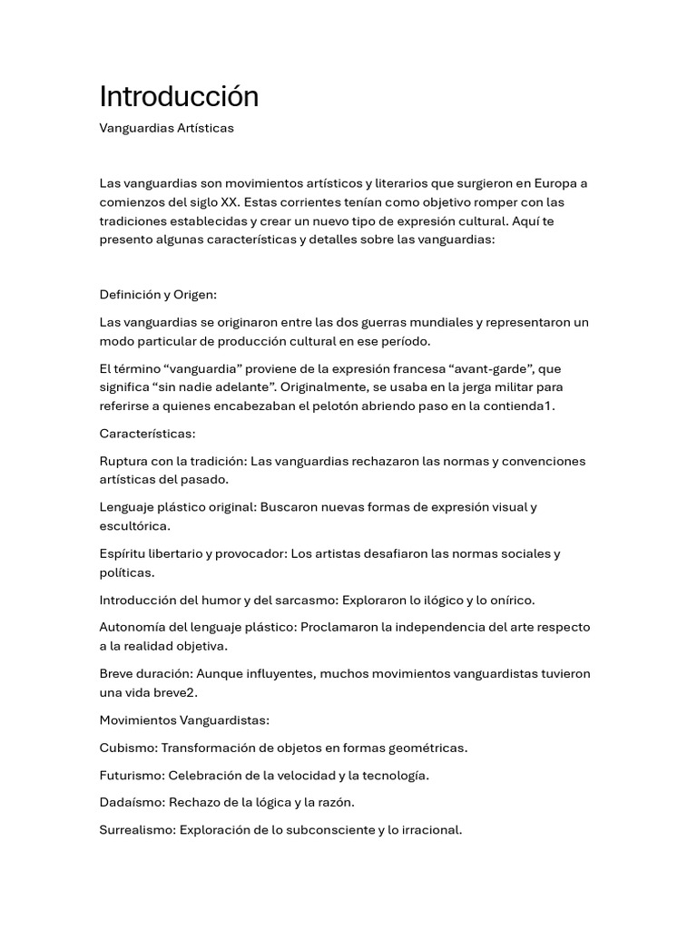 Características de las Vanguardias Artísticas | PDF | Historia