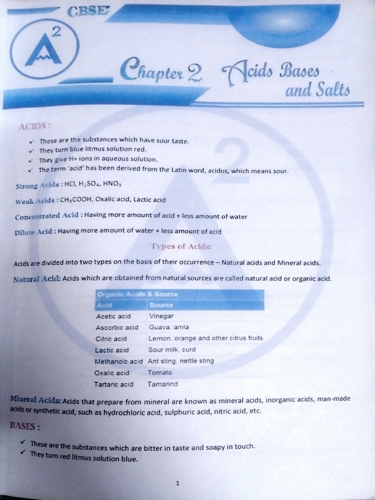 Chemistry Chapter 2 Acid, Bases & salt A² Nots | Download Free PDF ...
