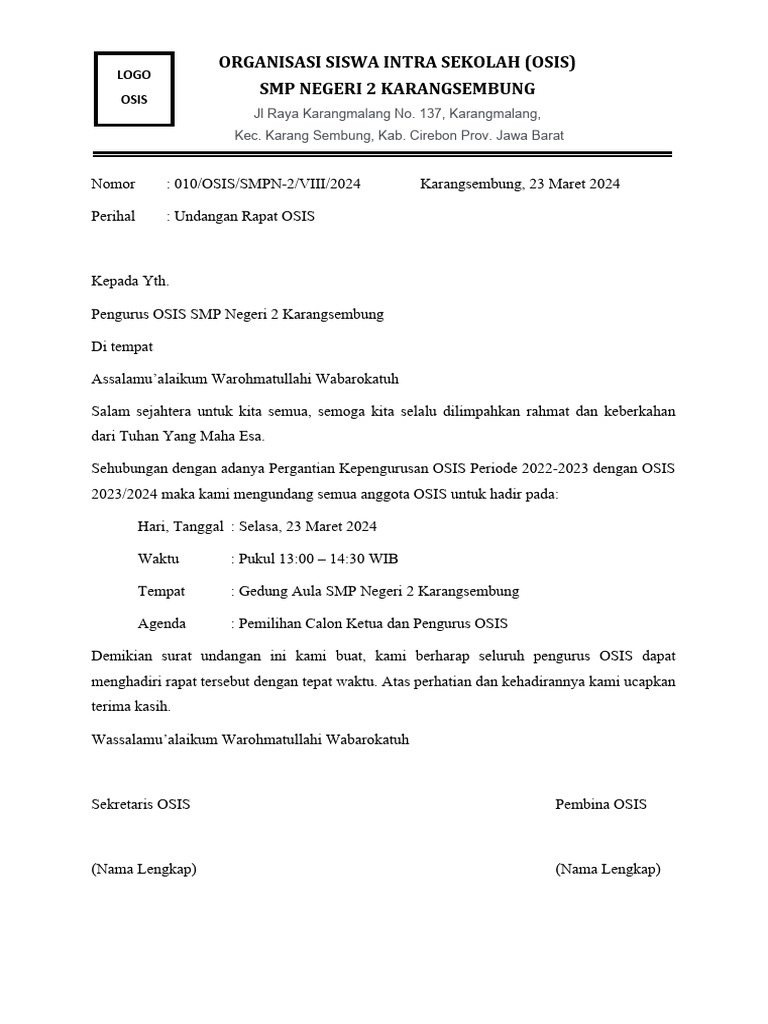 Undangan Rapat OSIS SMP Negeri 2 | PDF | Agama & Spiritualitas