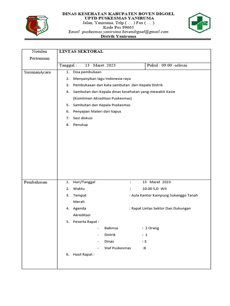 Notulen Lintas Sektoral 2023 | PDF | Kesehatan Holistik | Sains & Matematika