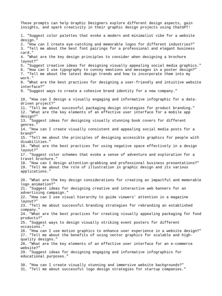 100 Customizable ChatGPT Prompts For Graphic Designers | PDF | Graphic ...