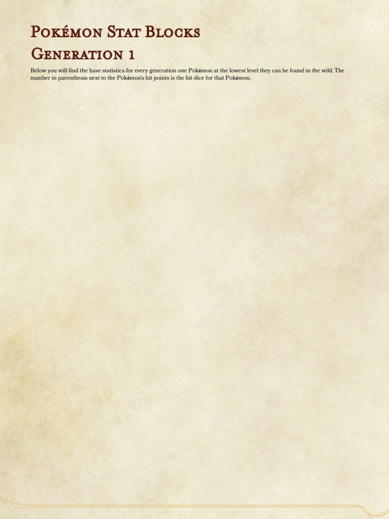 Gen 1 Pokemon Stat Blocks - The Homebrewery | PDF