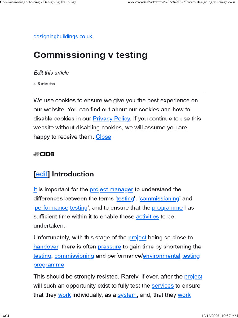 Commissioning Vs Testing - Designing Buildings | PDF