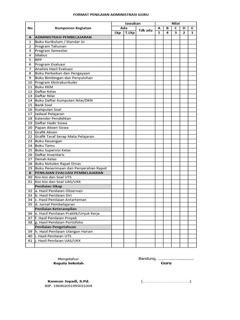 Format Kelengkapan Administrasi Guru | PDF | Karier & Perkembangan | Metode & Bahan Ajar