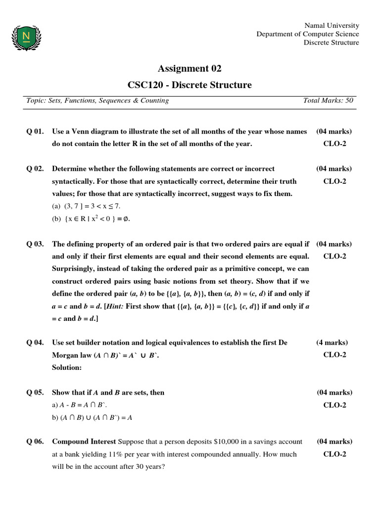 5dassignement02 Discrete | PDF | Mathematics | Mathematical Logic