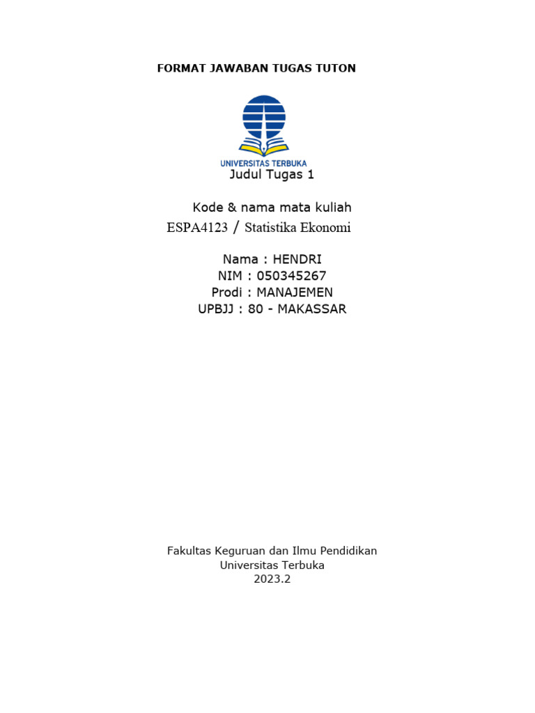Format Jawaban Tugas Tuton | PDF | Metode & Bahan Ajar | Sains & Matematika