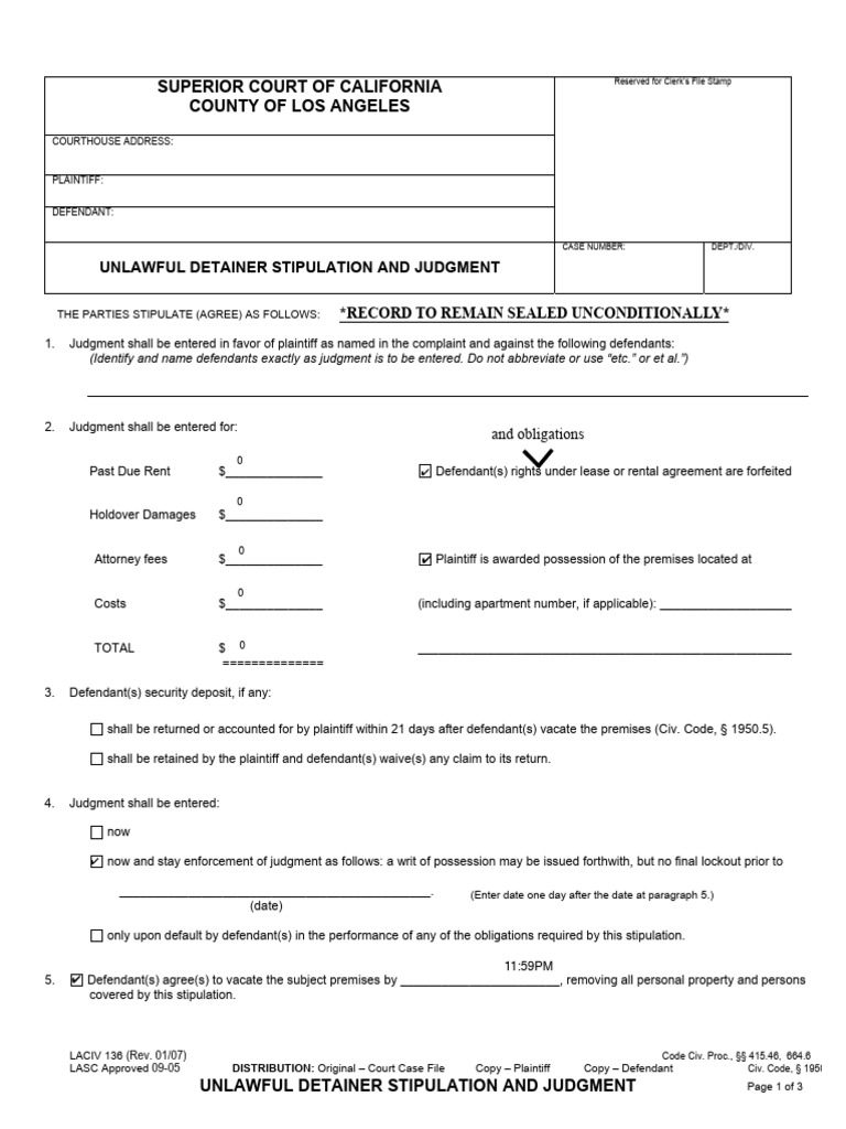 Settlement Stip For Judgement LACIV136 - PAY AND GO Payment Plan 7.4.23 ...