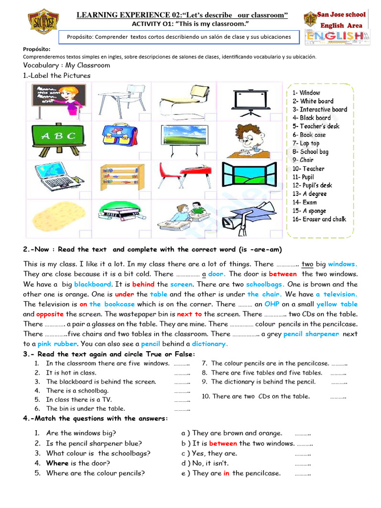 DESCRIBING MY CLASSROOM Activity 01 EDA 02 | PDF | Interior Design ...