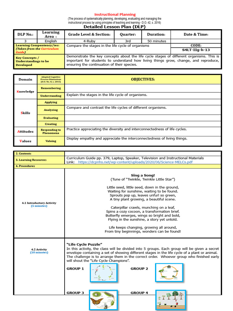 Detailed Lesson Plan on Life Cycles | PDF | Pupa | Biology